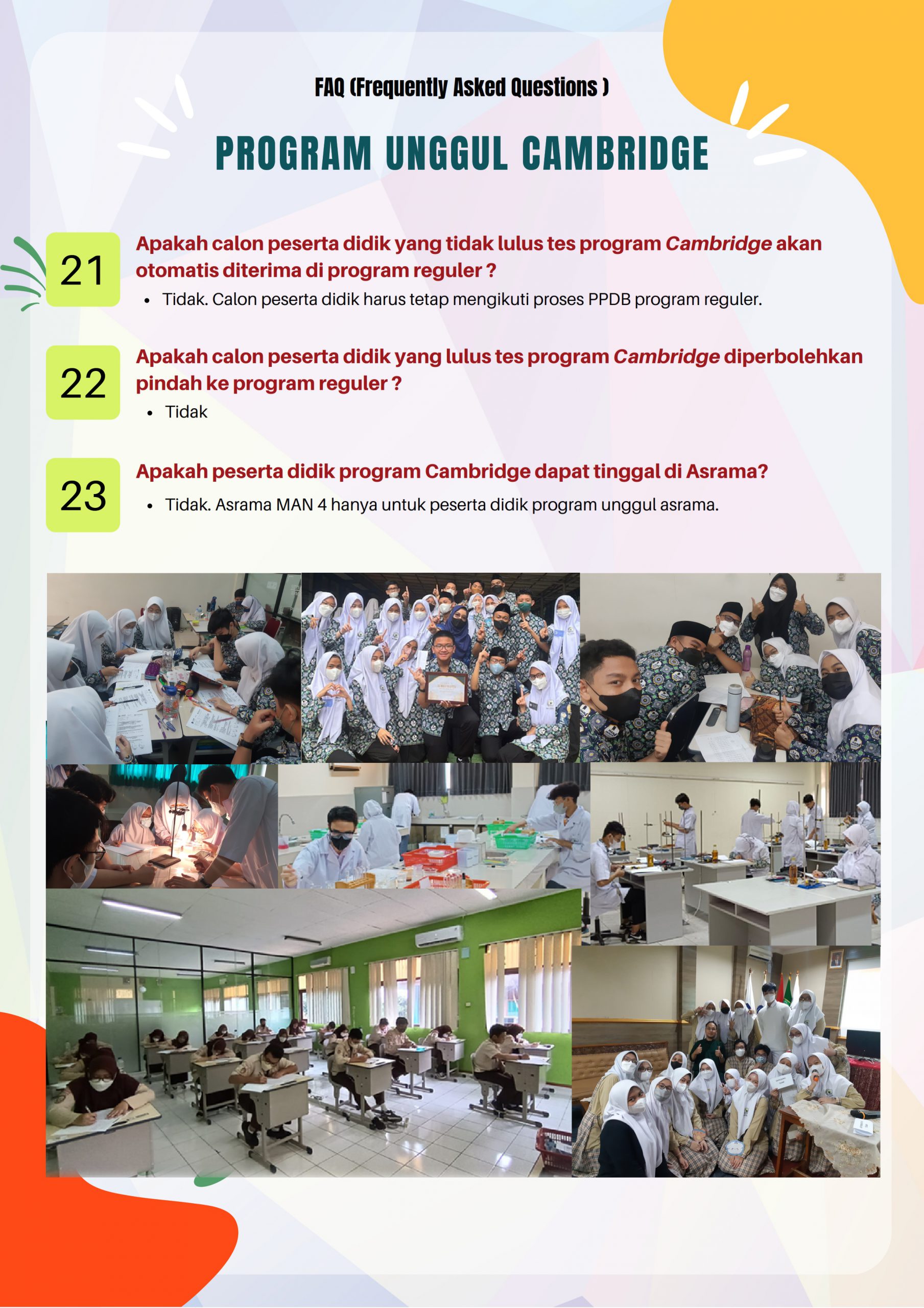 FAQ PPDB Progam Unggul Asrama dan Program Unggul Cambridge – MAN 4 Jakarta