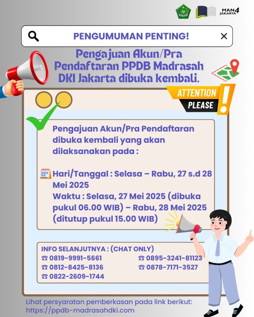 Pengajuan Akun/Pra Pendaftaran PPDB Madrasah DKI Jakarta dibuka kembali ...